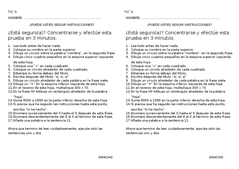 Prueba de Seguimiento de Instrucciones | PDF