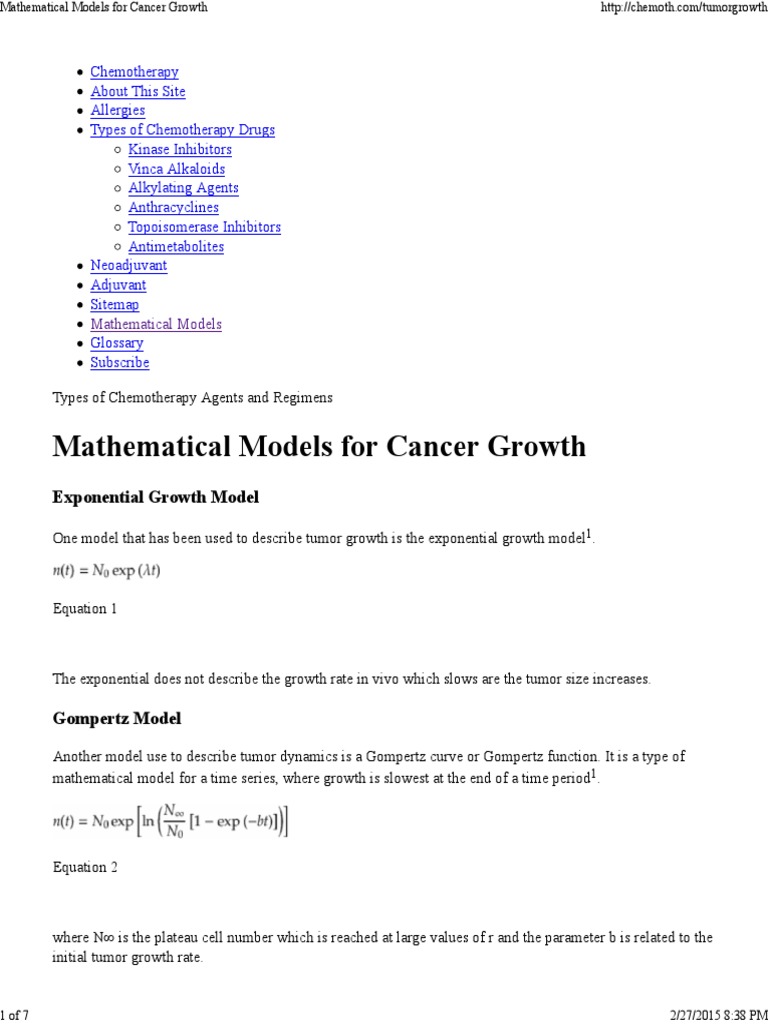 Mathematical Models of Tumor Growth | PDF | Chemotherapy | Cell Growth