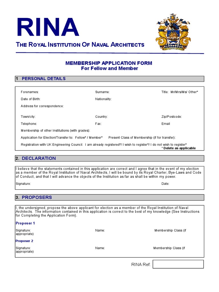 RINA Membership Application Form | PDF | Architect | Academia