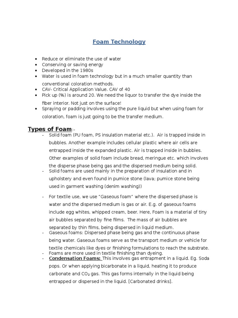 Foam Technology for Textile Finishing: A Review of the Development ...