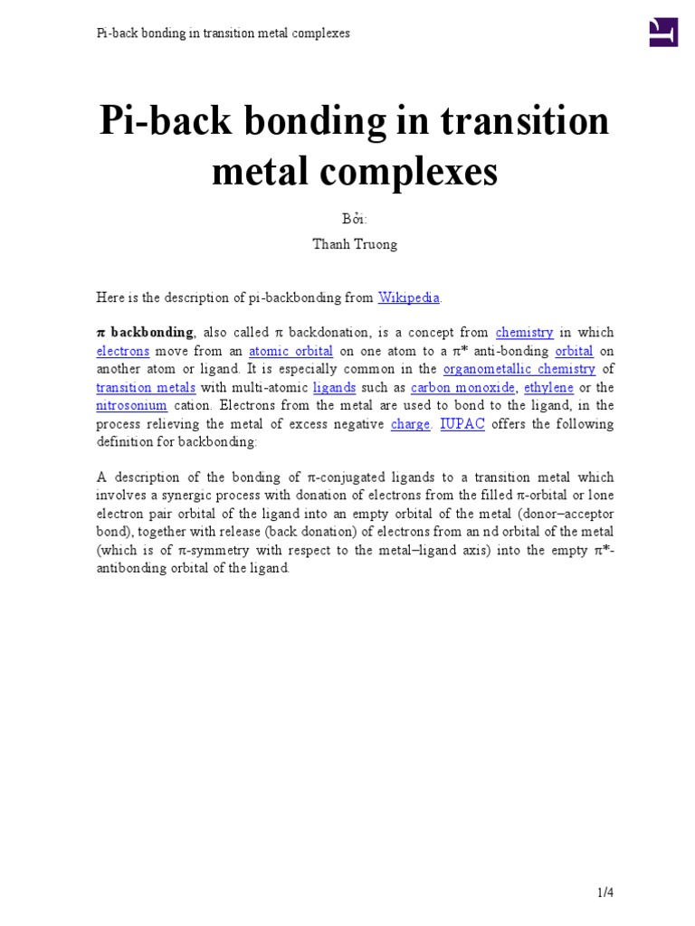 Pi-Back Bonding in Transition Metal Complexes PDF | PDF | Atomic | Atoms