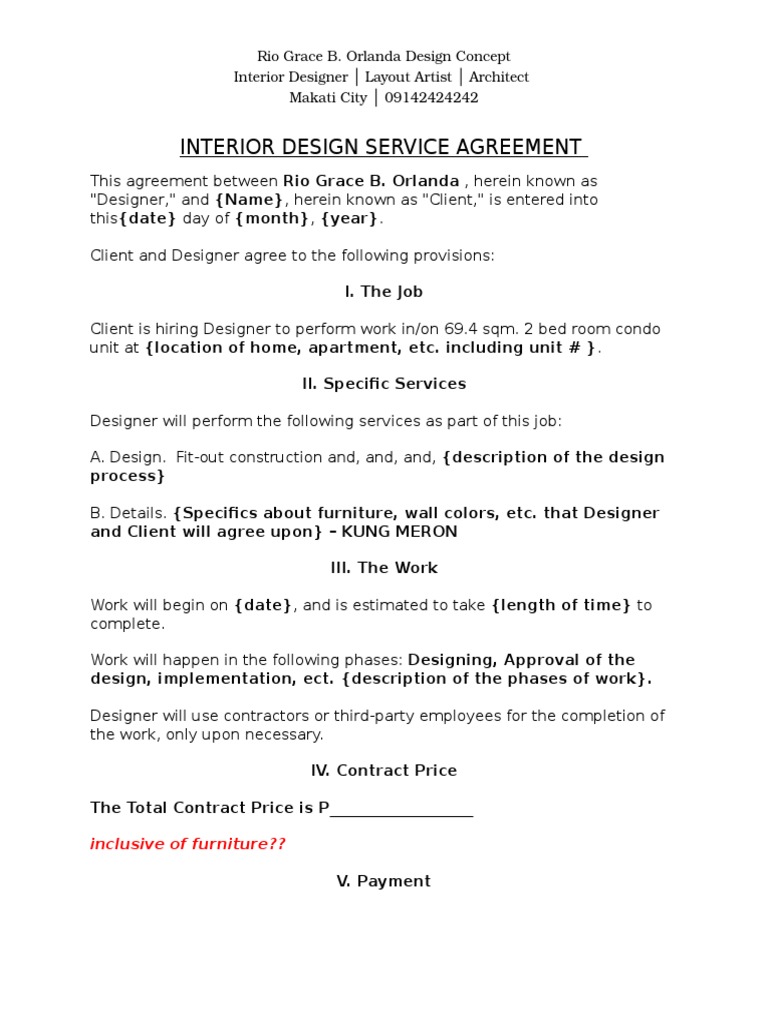 Interior Design Service Agreement | PDF | Interior Design | Civil Law ...