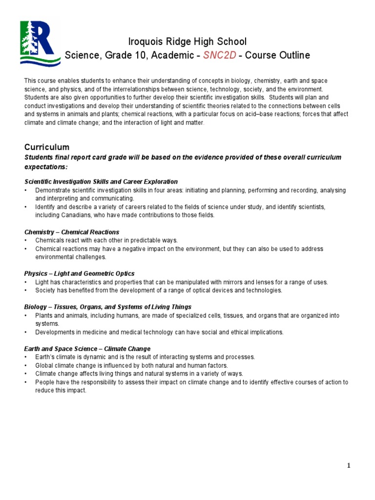 SNC2D Course Overview and Expectations | PDF | Test (Assessment) | Homework
