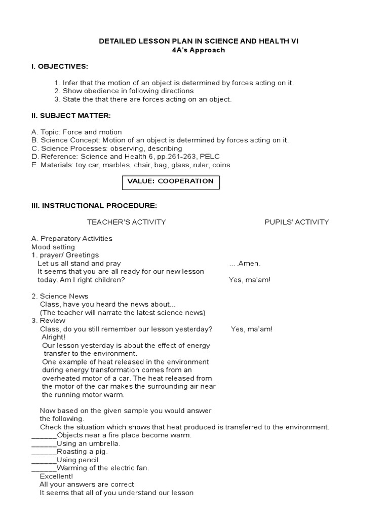 Lesson Plan | PDF | Force | Motion (Physics)