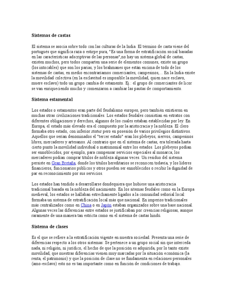 Sistemas de Castas y Estratificación Social | PDF | Casta ...