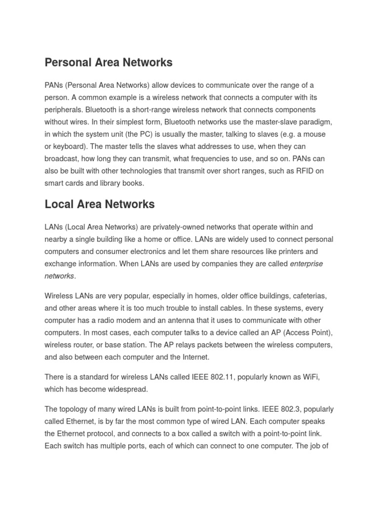 Personal Area Networks | PDF | Random Access Memory | Server (Computing)