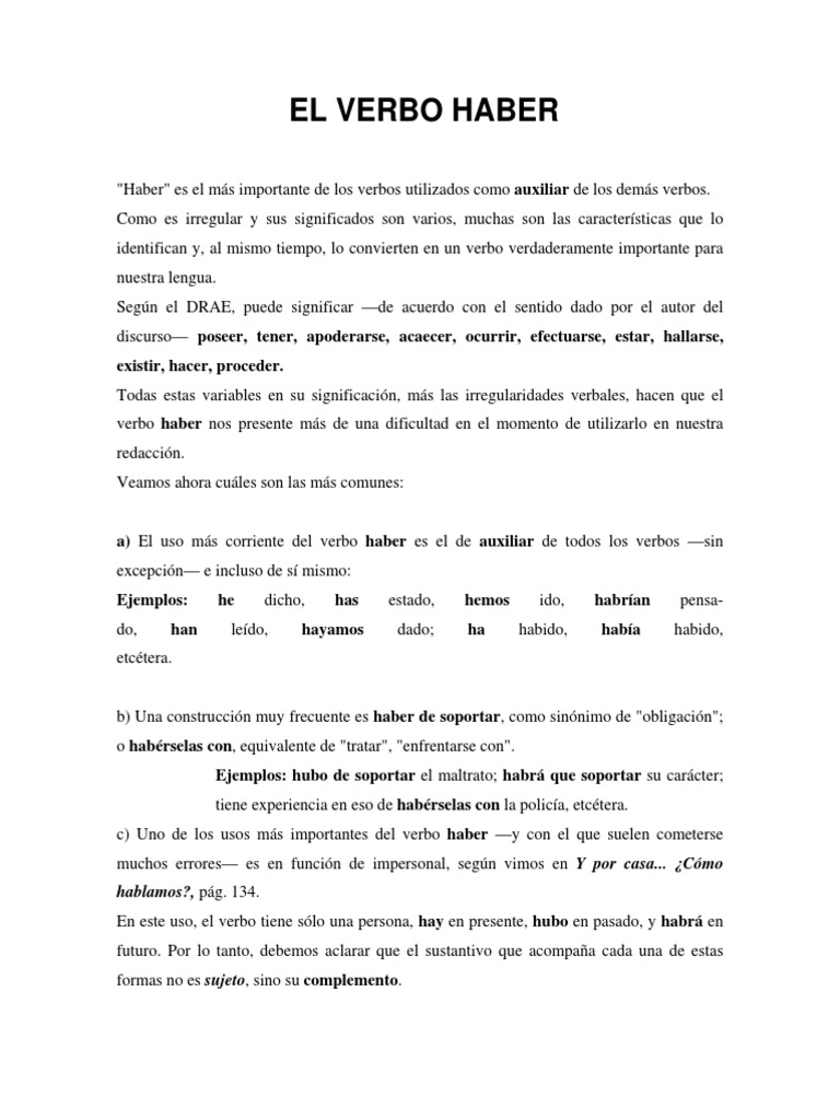 Usos y ejemplos del verbo haber | PDF