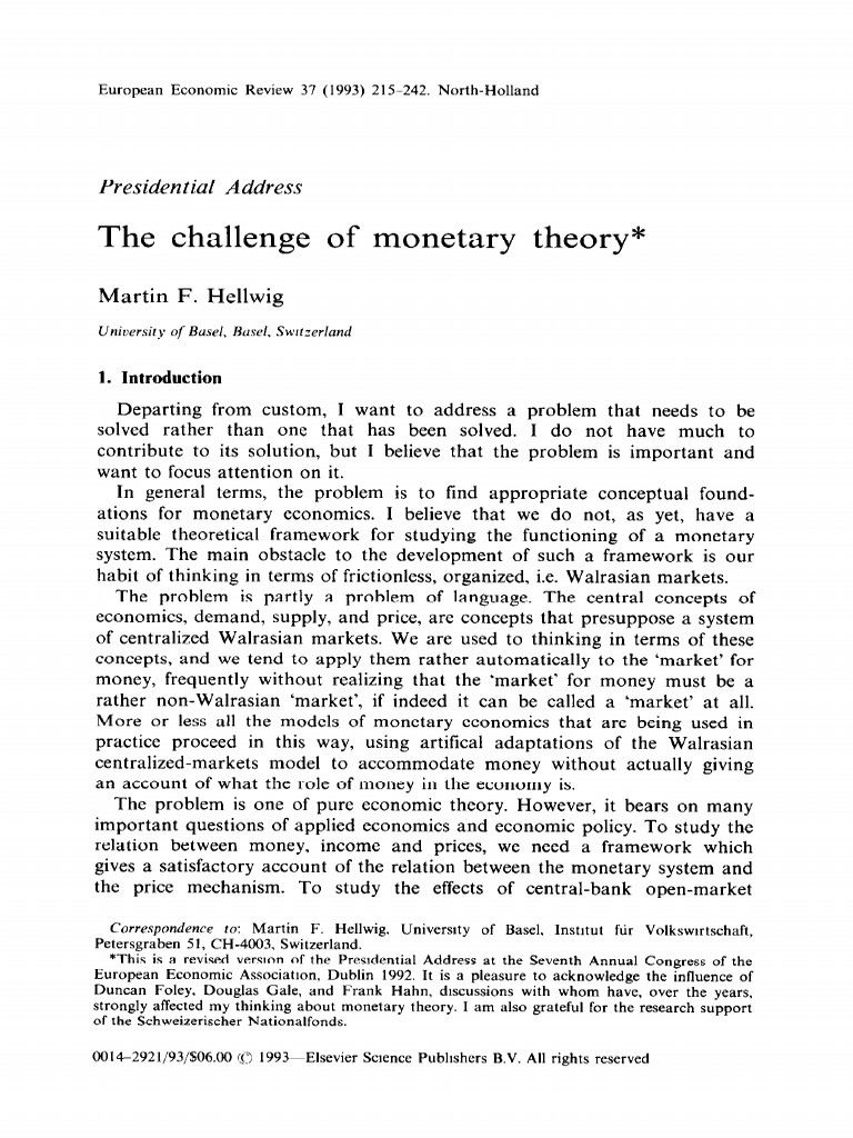 The Challenge of Monetary Theory, Martin F. Hellwig | PDF | General ...