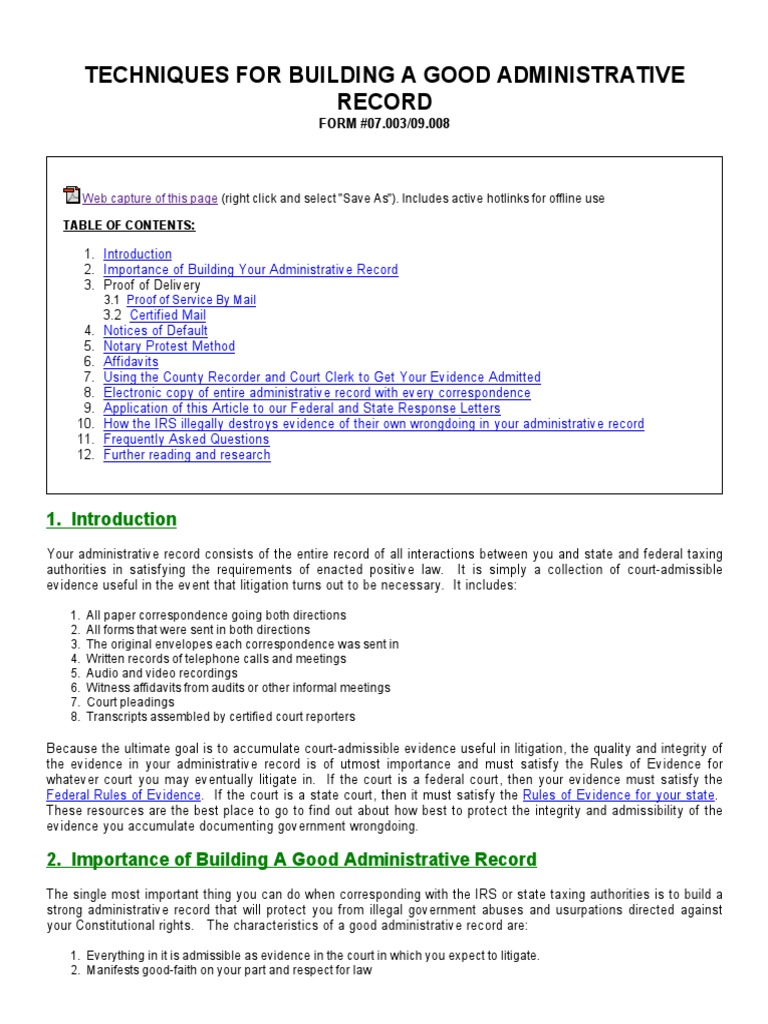 Techniques For Building A Good Administrative Record | PDF | Evidence ...