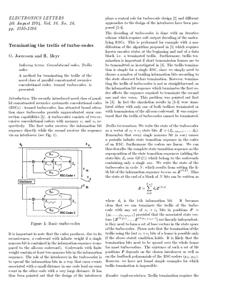 Terminating The Trellis of Turbo-Codes | Download Free PDF | Forward Error Correction | Algorithms