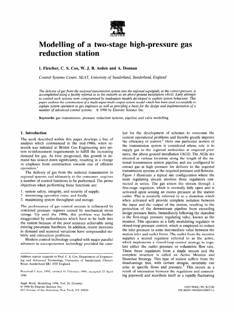 Gas Reduction Station Model | PDF | Fluid Dynamics | Control Theory