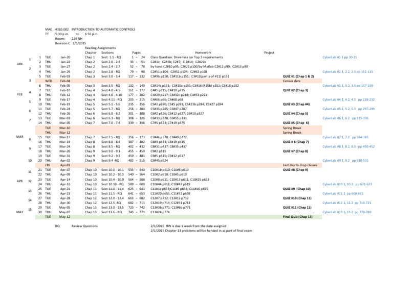 Automatic Controls Course Schedule | PDF | Technology & Engineering ...