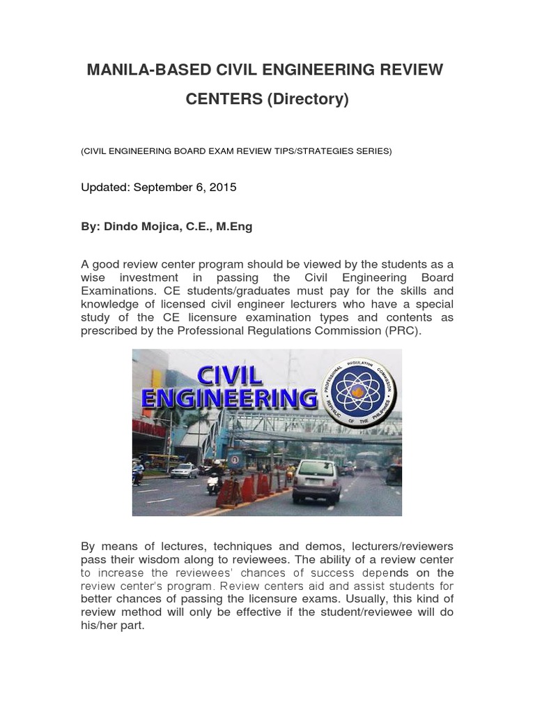 Manila-Based Civil Engineering Review Centers | PDF | California ...