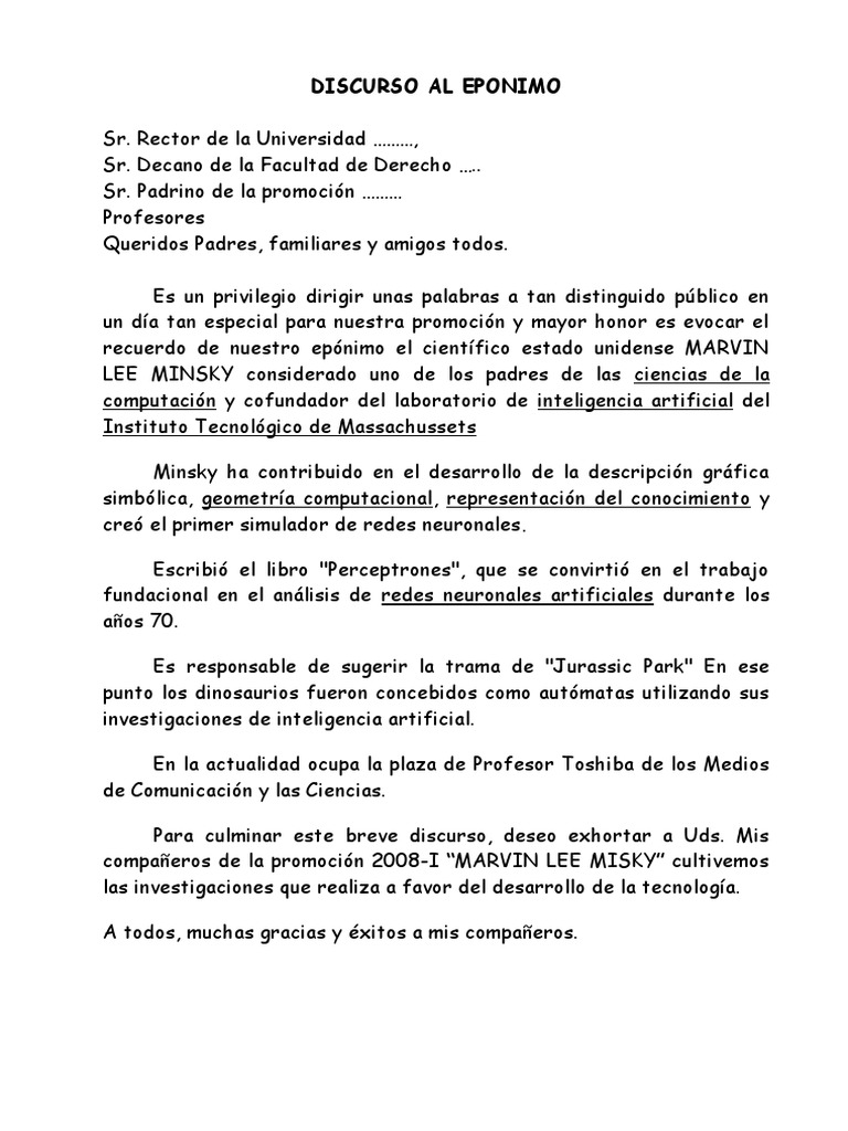 Modelo Discurso Al Eponimo Apg | PDF