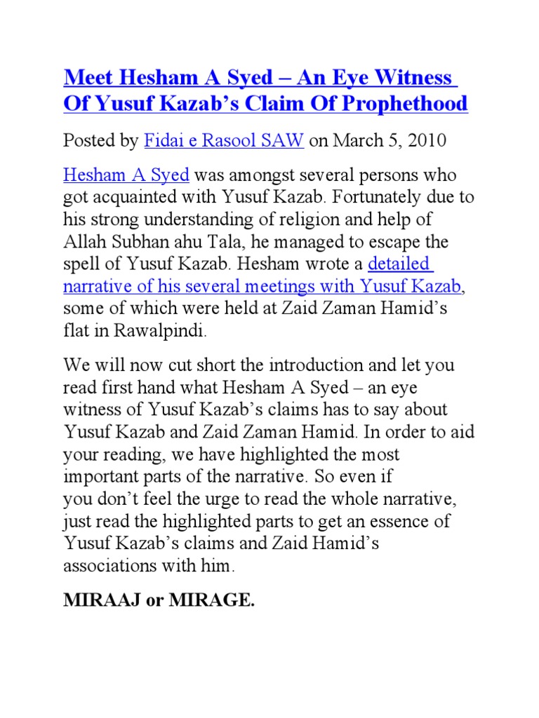 Meet Hesham A Syed - An Eye Witness of Yusuf Kazzab Prophet Hood Claims ...