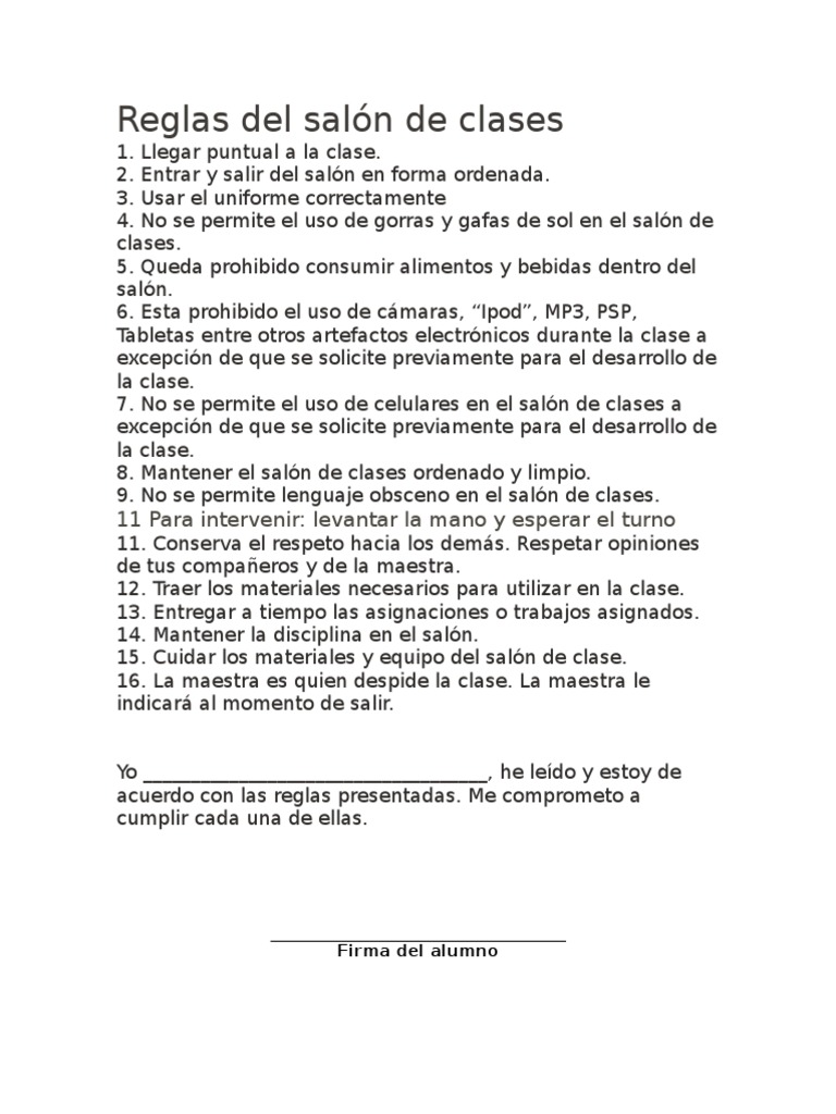 Reglas Del Salón de Clases | PDF | Crecimiento personal y profesional | Artes del Lenguaje y ...