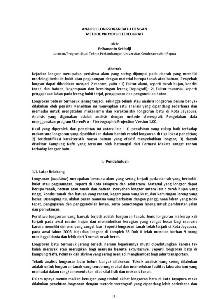 Analisis Longsoran Batu Dengan Metode Proyeksi Stereografi | PDF