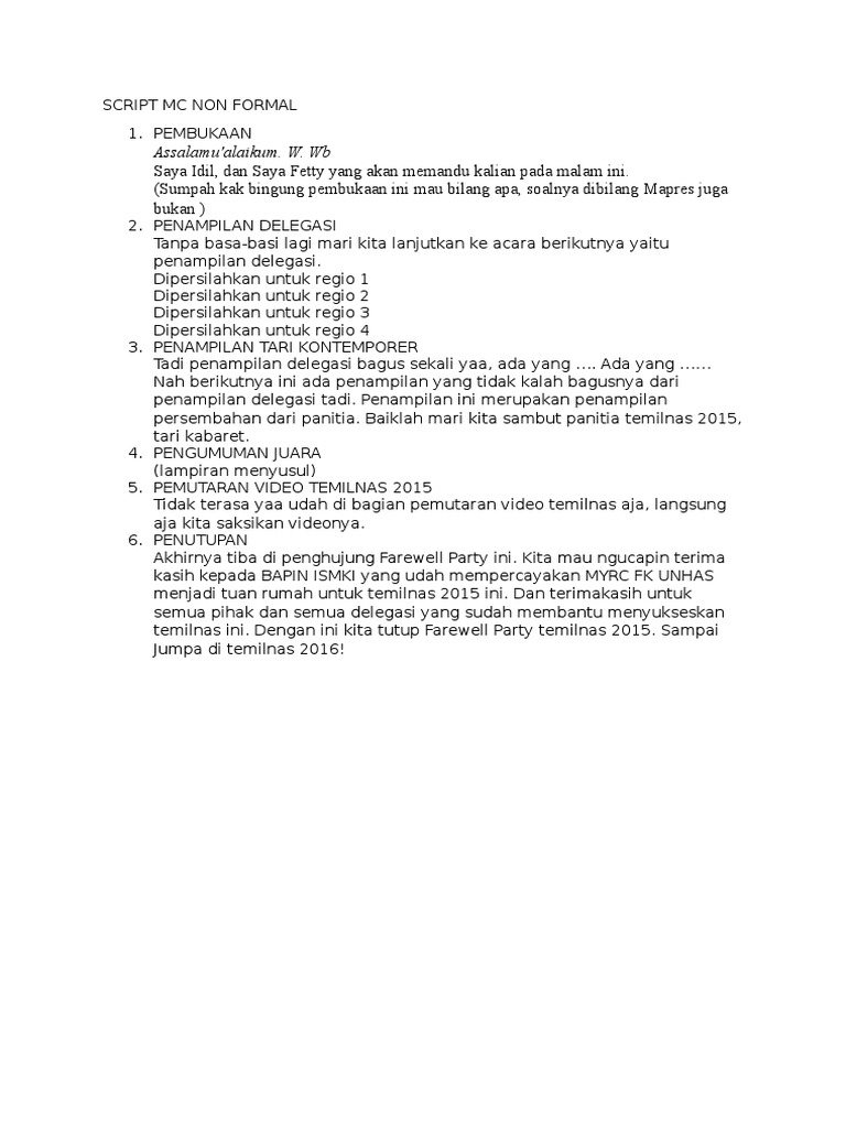 Script Kotor MC Non Formal Farewell Party | PDF | Perjalanan