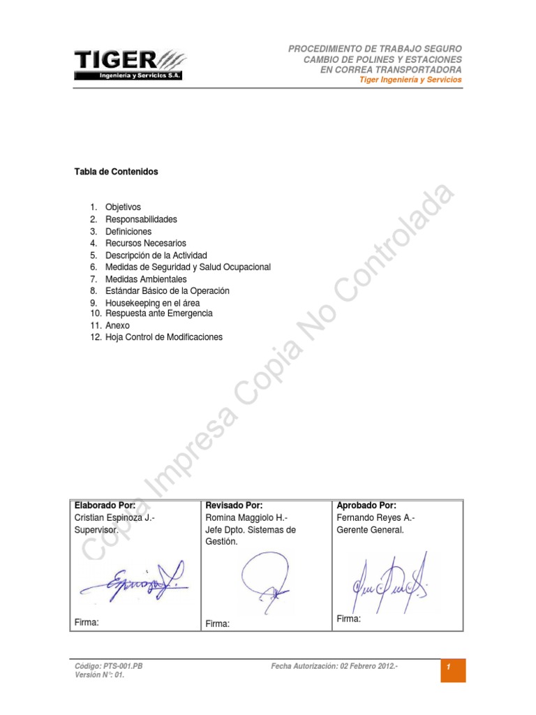 pts-001.pb Cambio de Polines y Estaciones en Correa Transportadora-1 PDF | PDF | Residuos ...