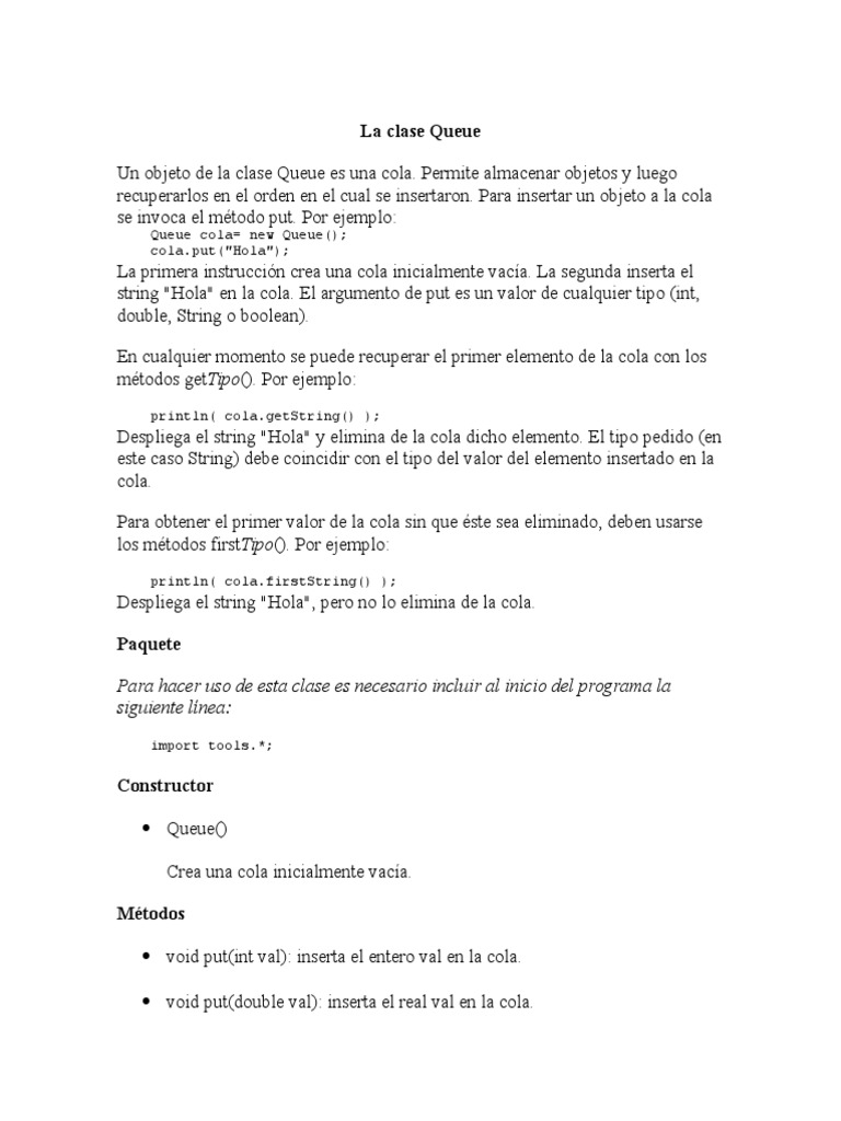 La Clase Queue | PDF | Cola (tipo de datos abstractos) | Java (lenguaje ...