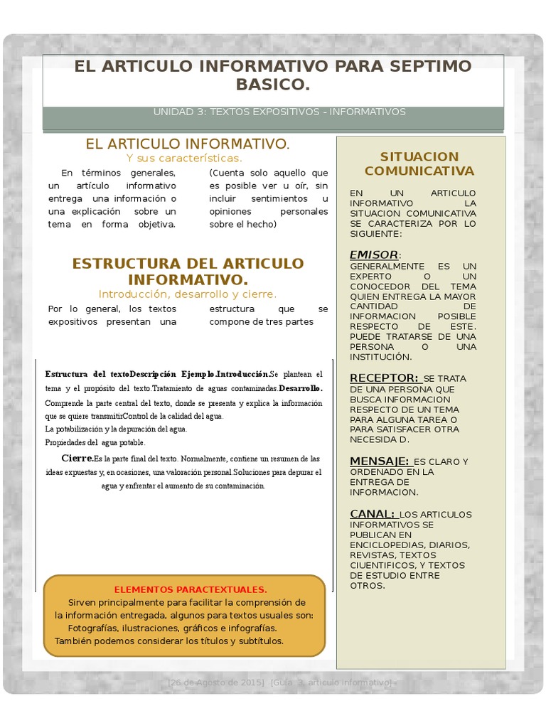 El Articulo Informativo Teoría y Práctica 7 Basico 2015 | Agua ...