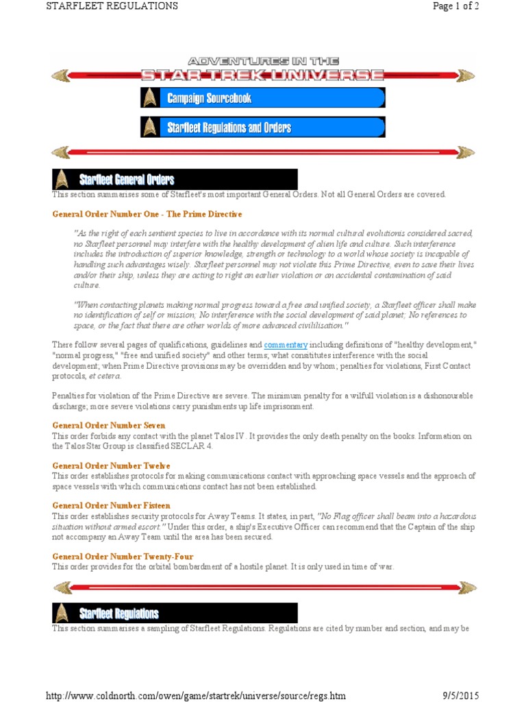 General Order Number One - The Prime Directive: Commentary | PDF ...