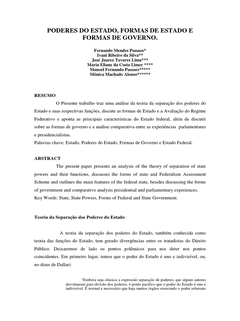 Análise dos Poderes e Formas de Estado | PDF