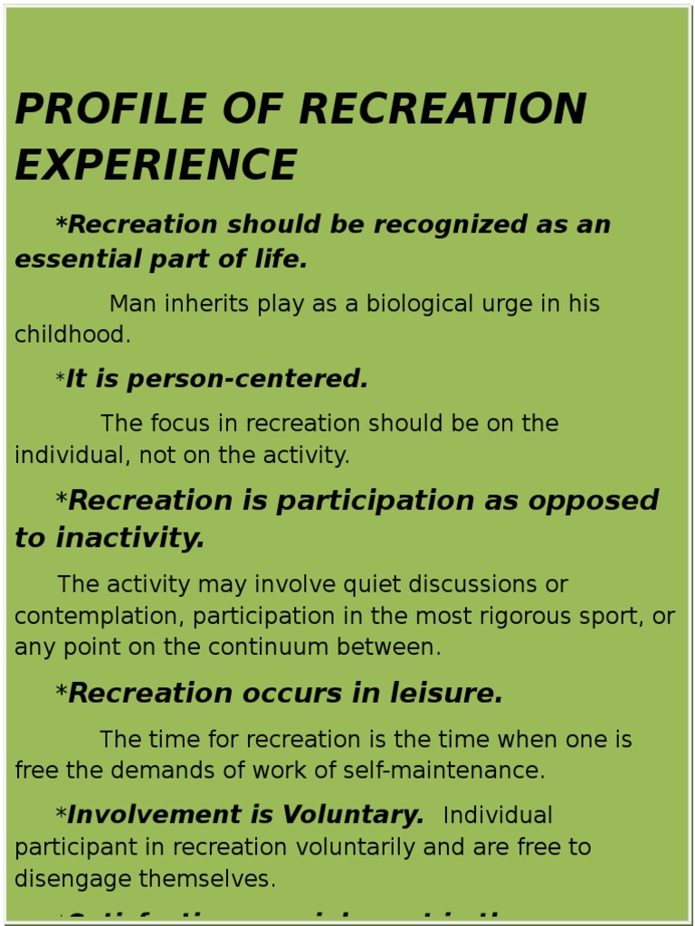 Profile of Recreation Experience | PDF