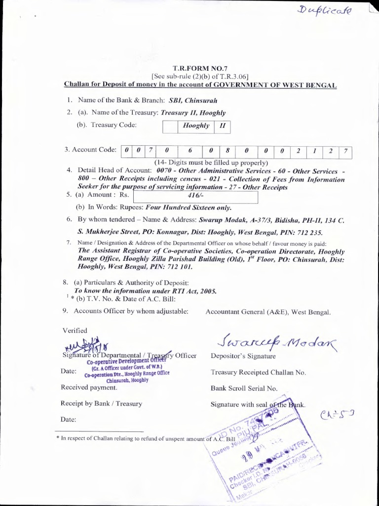 Challan of Deposit Rs. 416 For RTI On Friday, 29 May 2015 | PDF ...