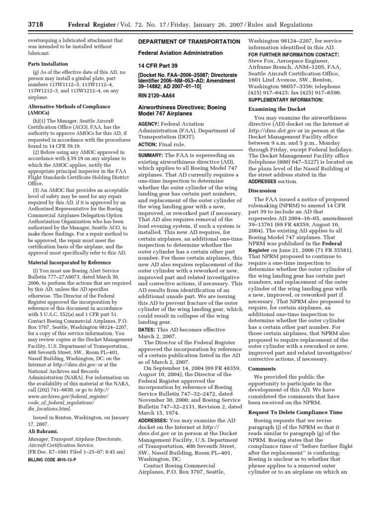Rule: Airworthiness Directives: Boeing | PDF | Federal Aviation ...