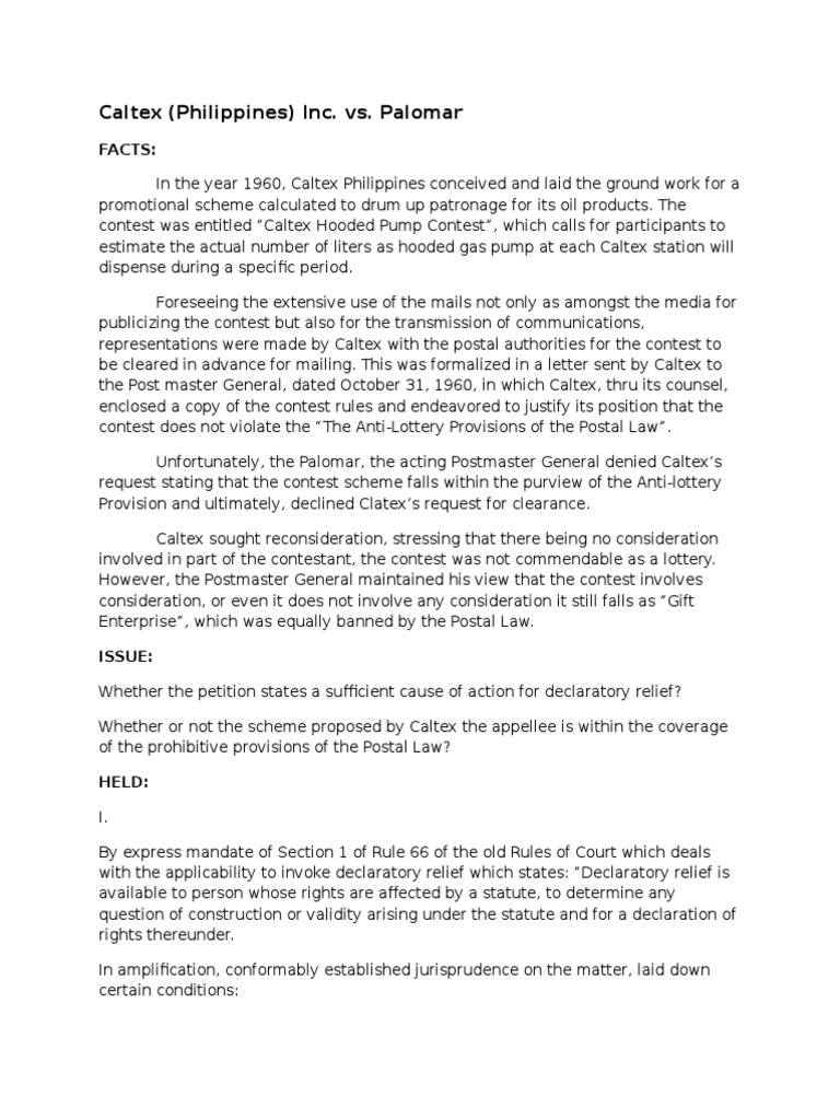 Caltex (Philippines) Inc. vs. Palomar: Facts | PDF | Jurisdiction | Statutory Interpretation
