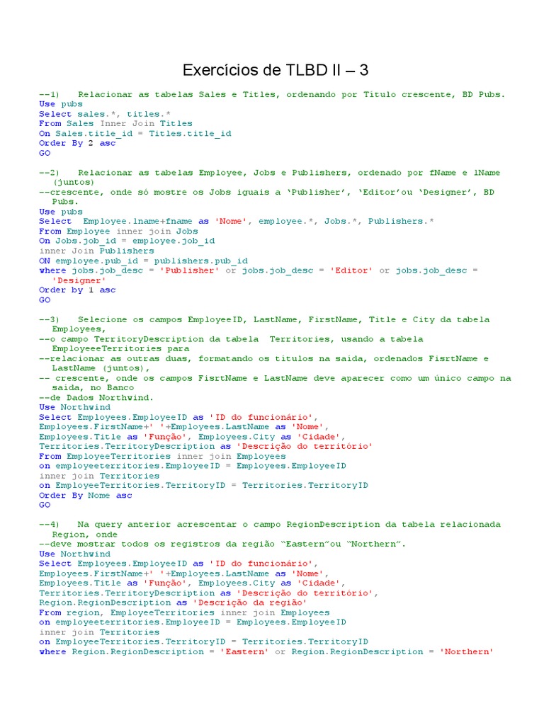 Exercícios de Banco de Dados - Respostas - SQL | PDF | Sql | Data