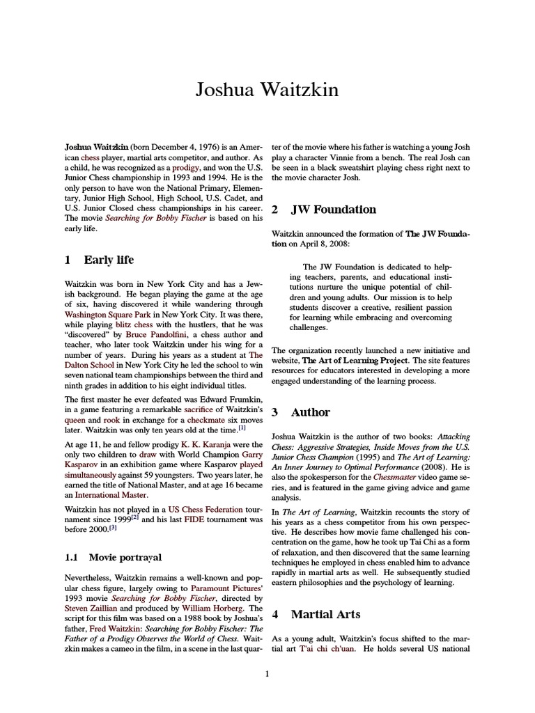 Joshua Waitzkin: 2 JW Foundation | PDF | Competitive Games | Chess