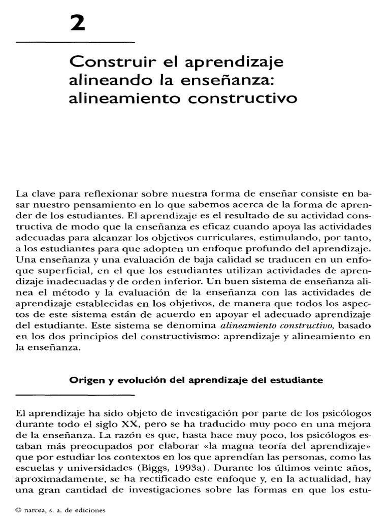 Construir El Aprendizaje Alineando La Enseñanza. Alineamiento Constructivo | PDF