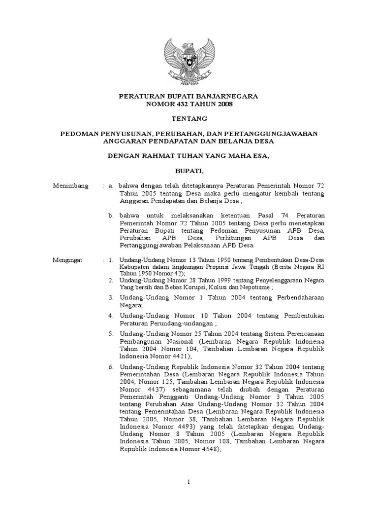 Perbup Pedoman Penyusunan Apb Desa | PDF