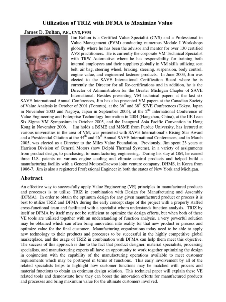 (Case Study) Utilization of DFMA To TRIZ Methodology | PDF | Manufacturing And Engineering | Science