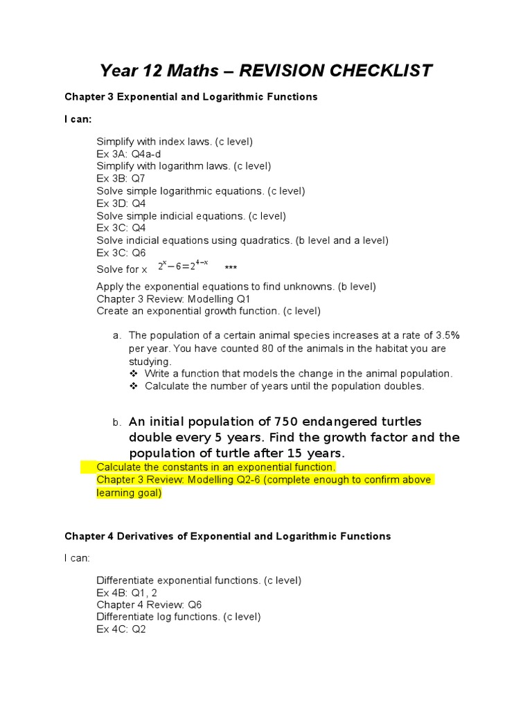 Year 12 Maths: Exponential & Logarithmic Functions | PDF