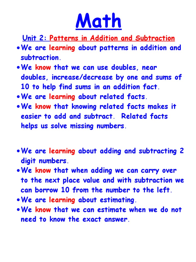 Learning Goals Success Criteria Download Free Pdf Subtraction