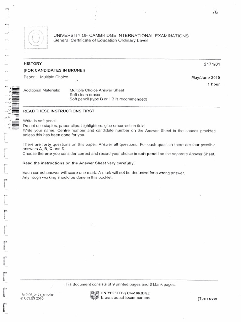 O Level History Exam Paper 2171 | PDF | Brunei | Philippines