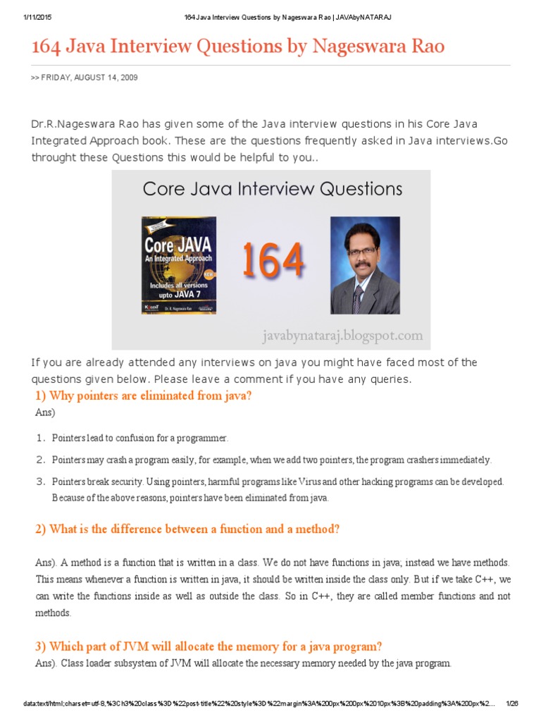 164 Java Interview Questions by Nageswara Rao - JAVAbyNATARAJ | PDF ...