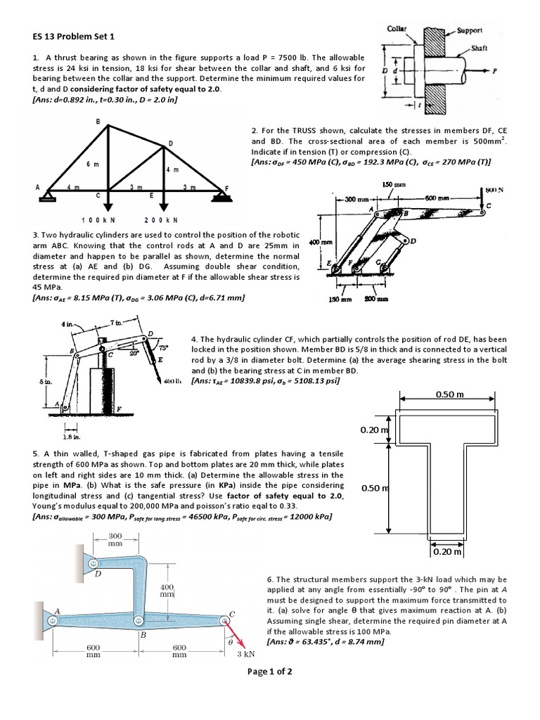 Problem Set: Simple Stress | PDF | Stress (Mechanics) | Pascal (Unit)