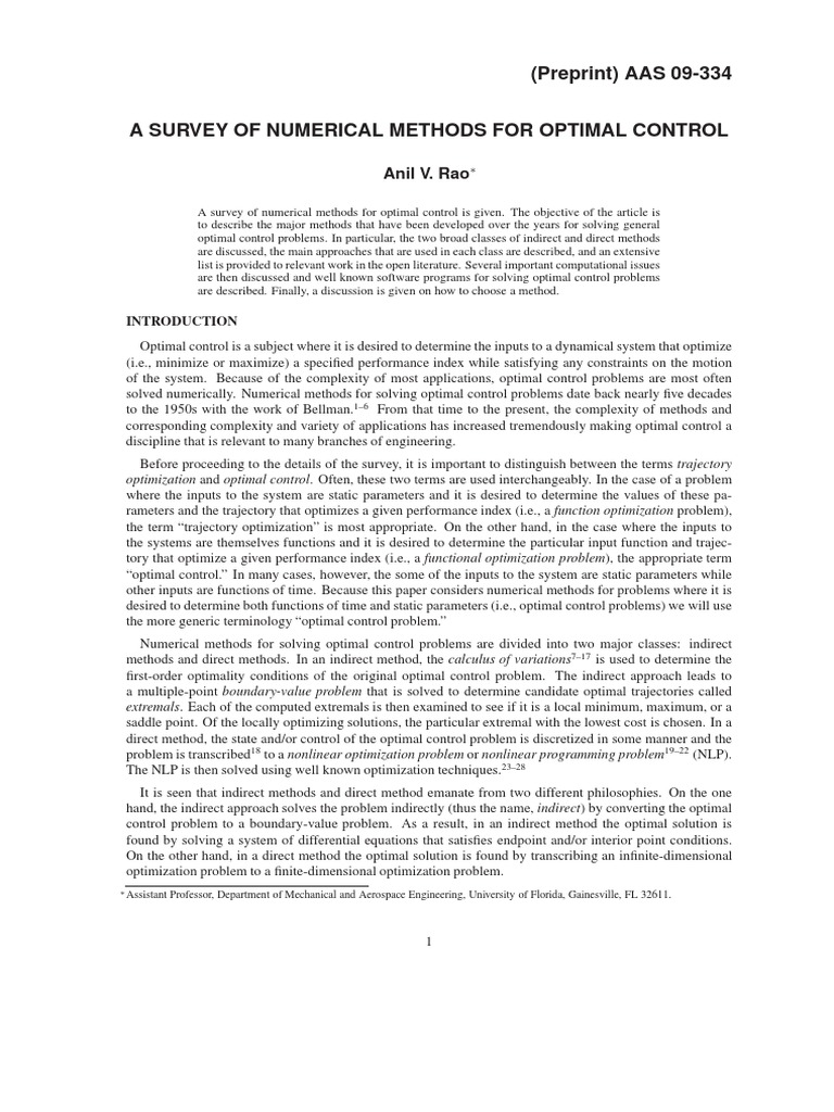 Trajectory Survey of Optimization Techniques | PDF | Optimal Control ...