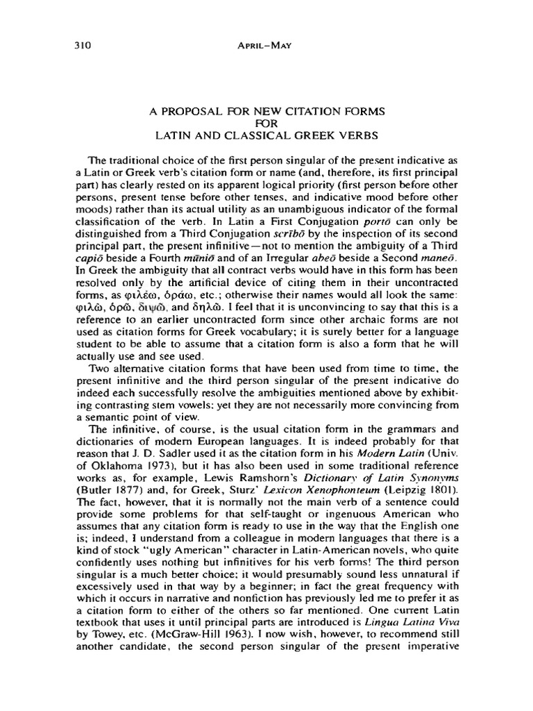 A Proposal For New Citation Forms | PDF | Grammatical Conjugation ...