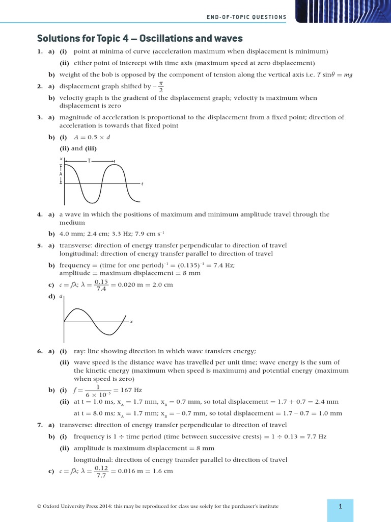 Solutions For Topic 4 - Oscillations and Waves: End-Of-Topic Questions ...