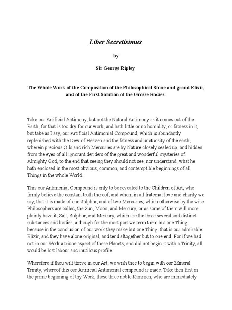 Liber Secretisimus by Sir George Ripley | PDF | Distilled Beverages | Soul