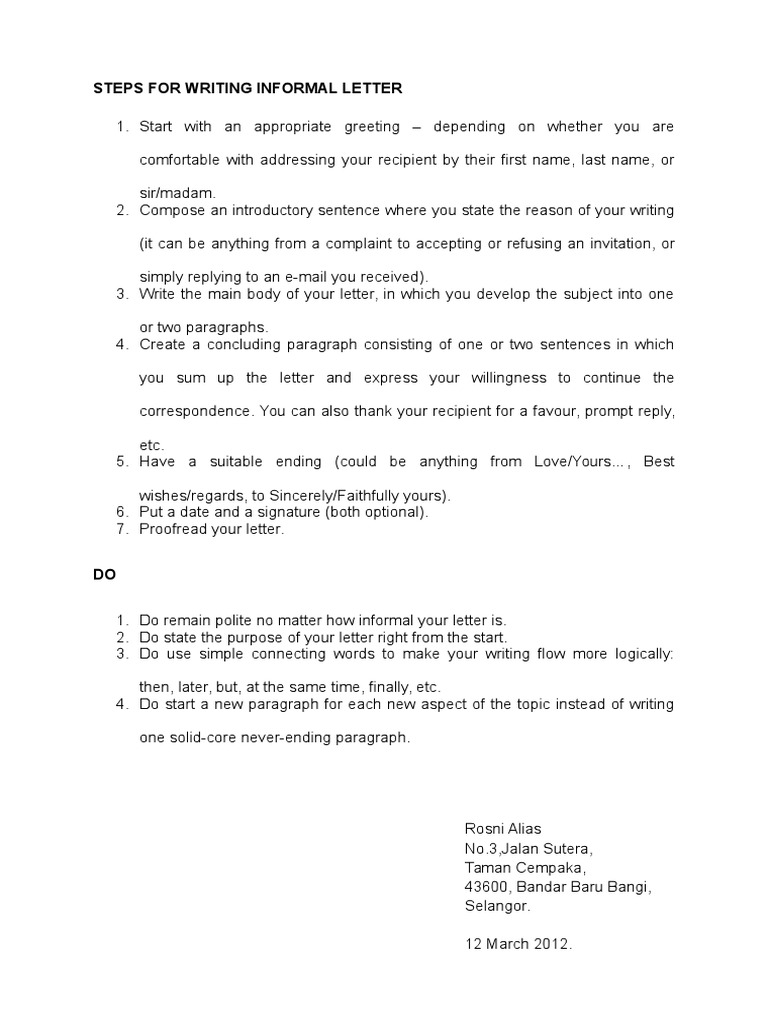 Steps to Write an Informal Letter | PDF | Travel