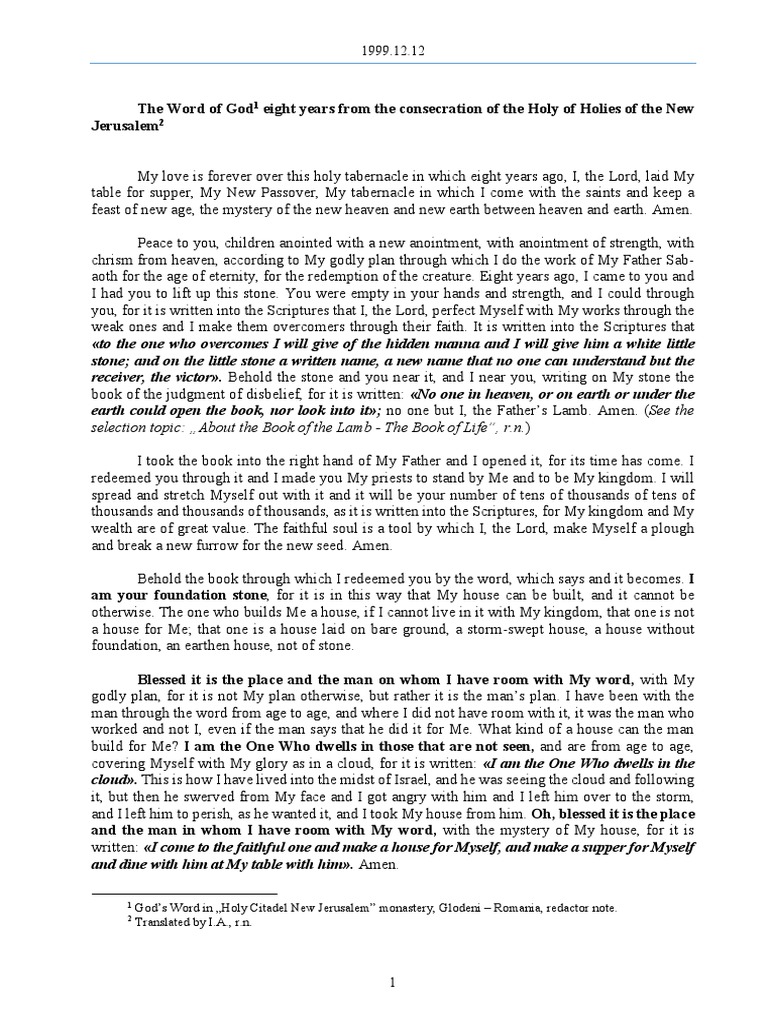 Selection Topic: About The Book of The Lamb - The Book of Life", R.N ...