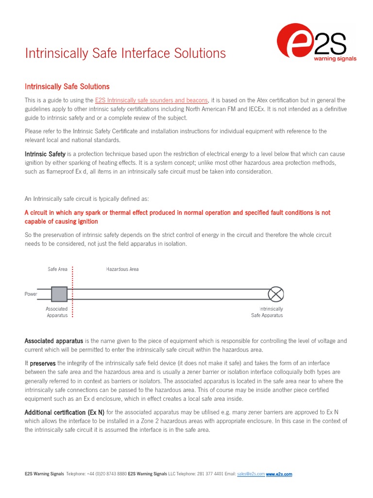 E2S - Intrinsically Safe Interface Solutions PDF | PDF | Electrical ...