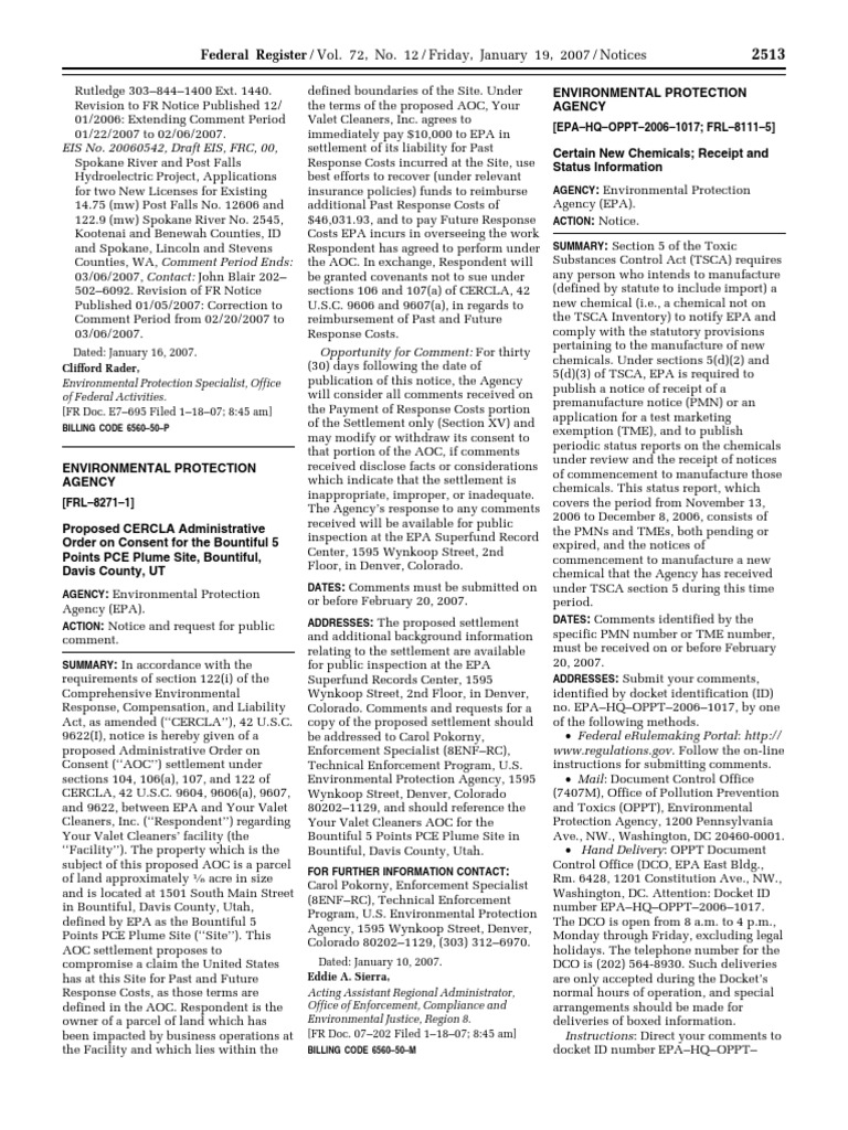 Notice: Environmental Statements Availability, Etc.: New Chemicals ...