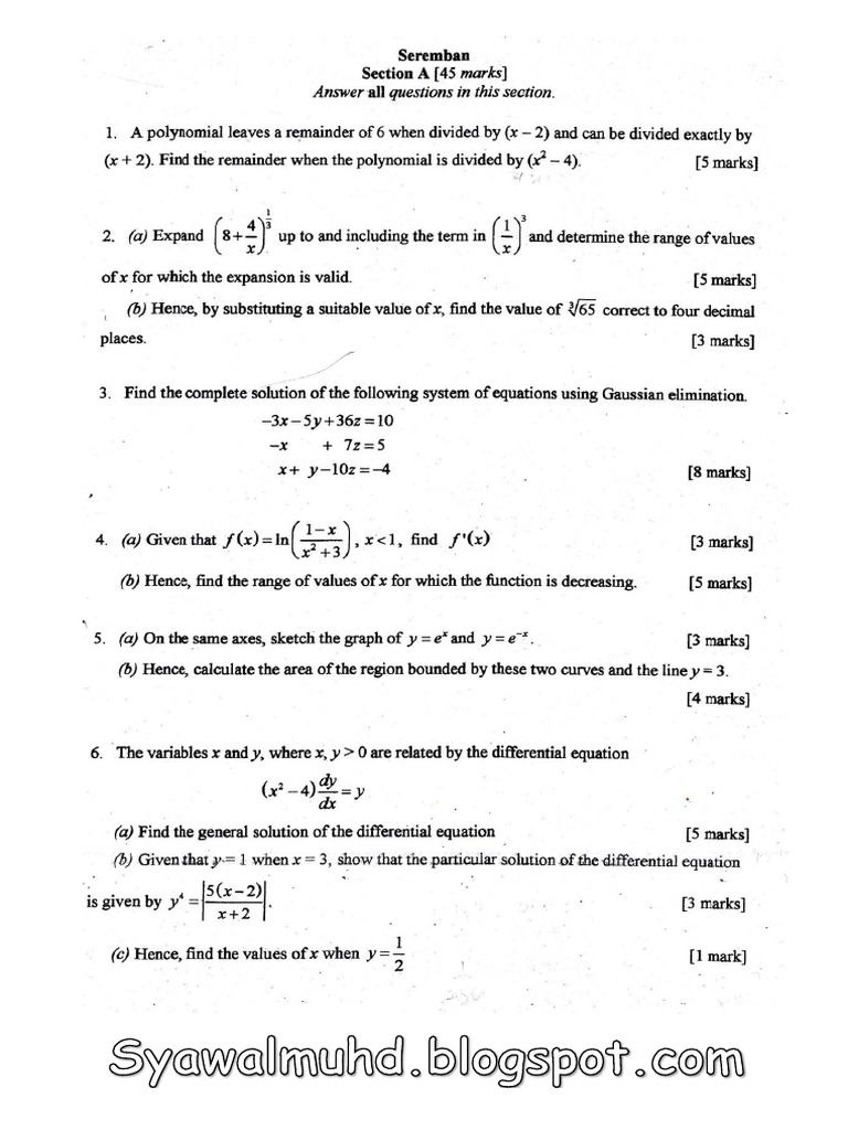 STPM Math (M) Seremban 2015 | PDF